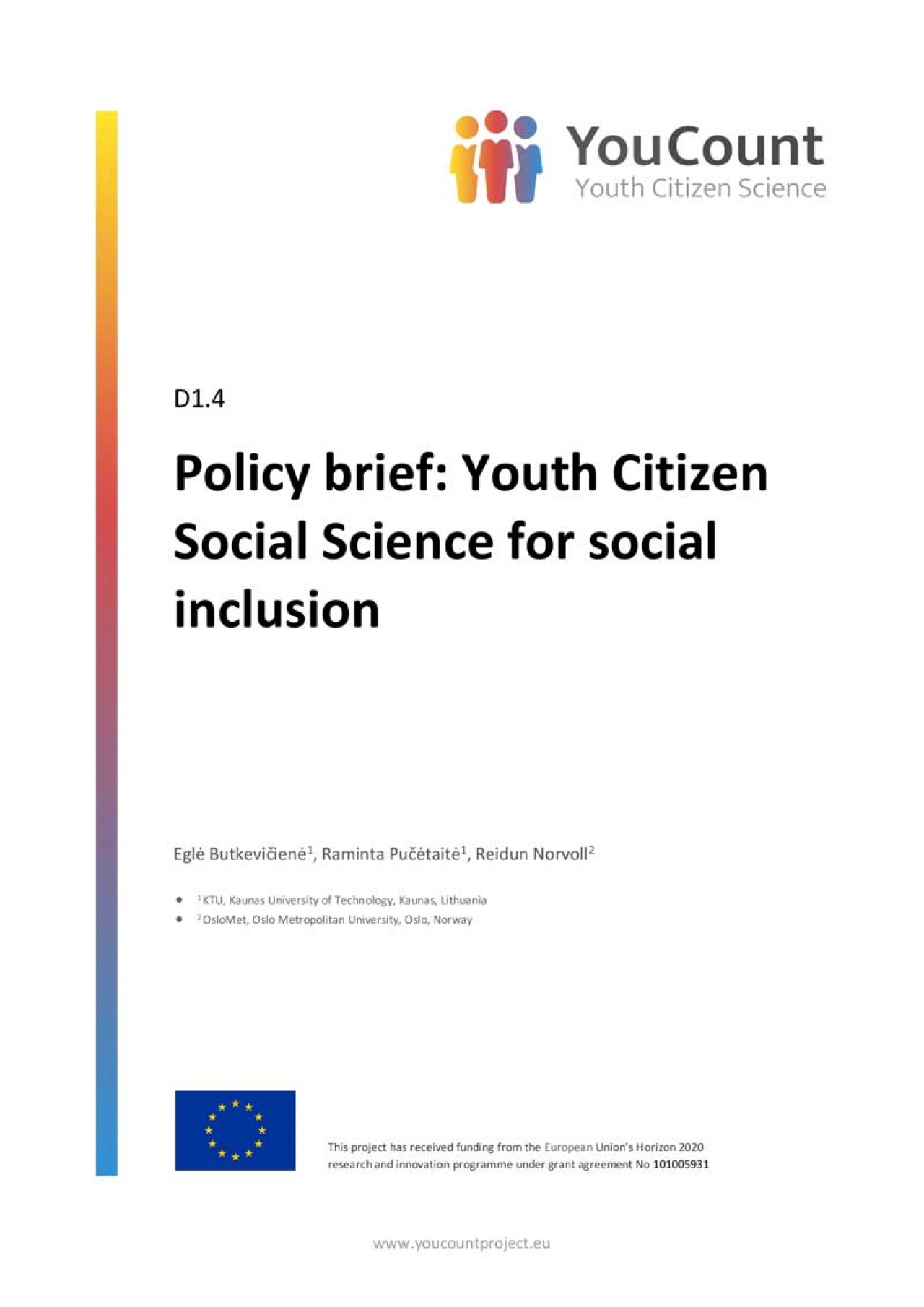 Policy brief: Youth Citizen Social Science for Social Inclusion ...